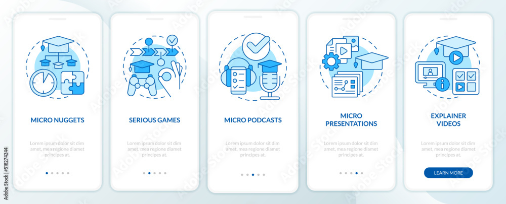 Microlearning Examples Blue Onboarding Mobile App Screen Walkthrough 5