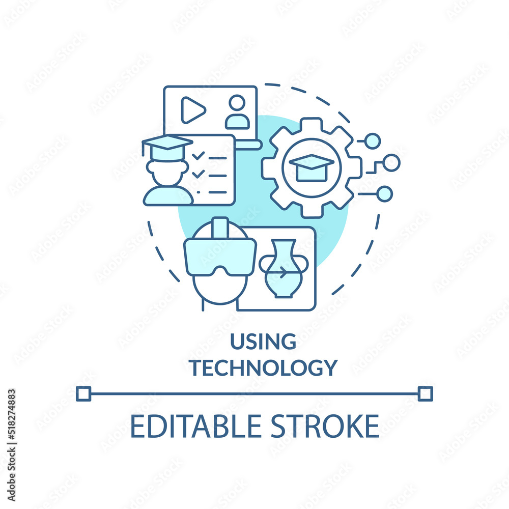 Using technology turquoise concept icon. Micro learning strategy ...