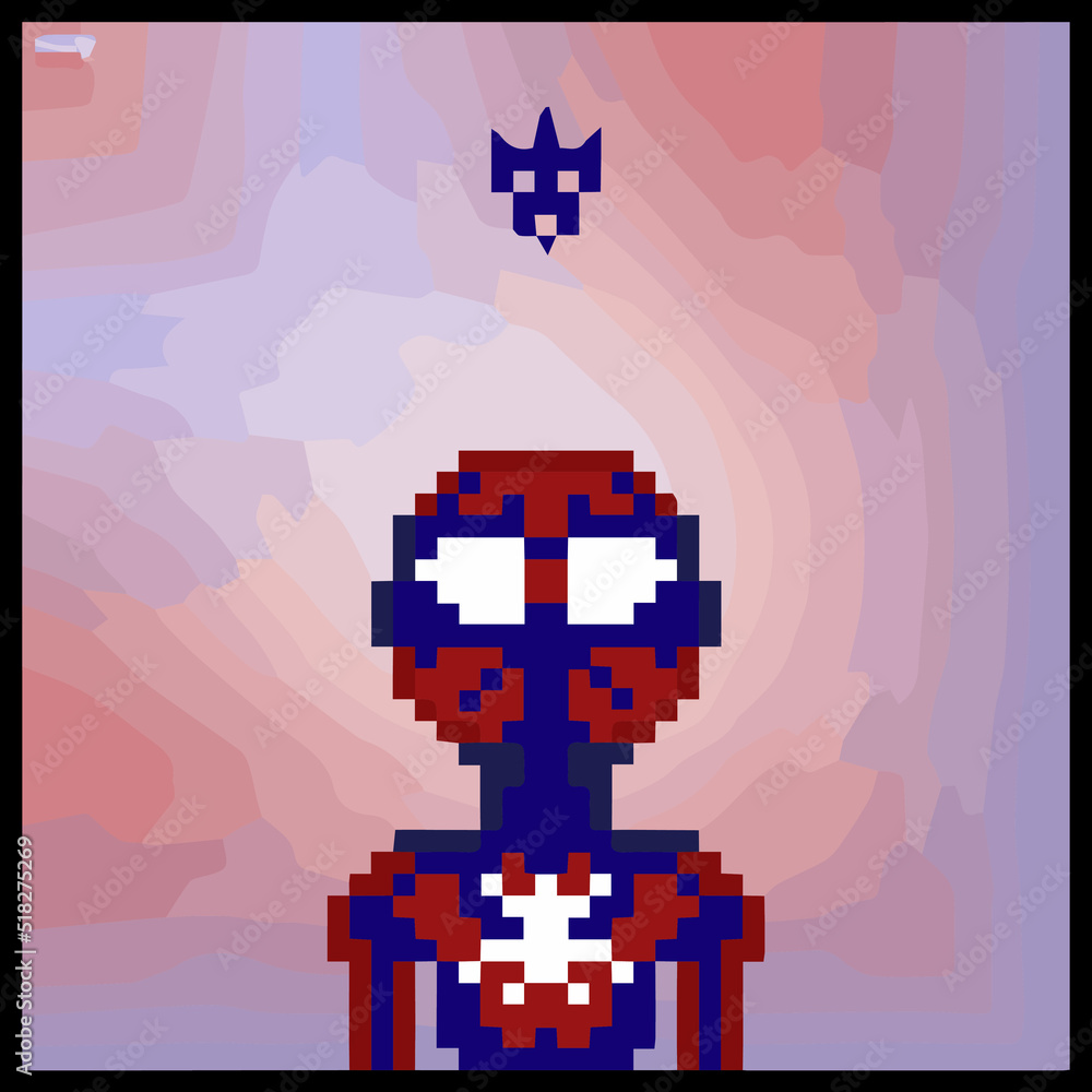 cartoon character in pixel vector art using a color filled background ...