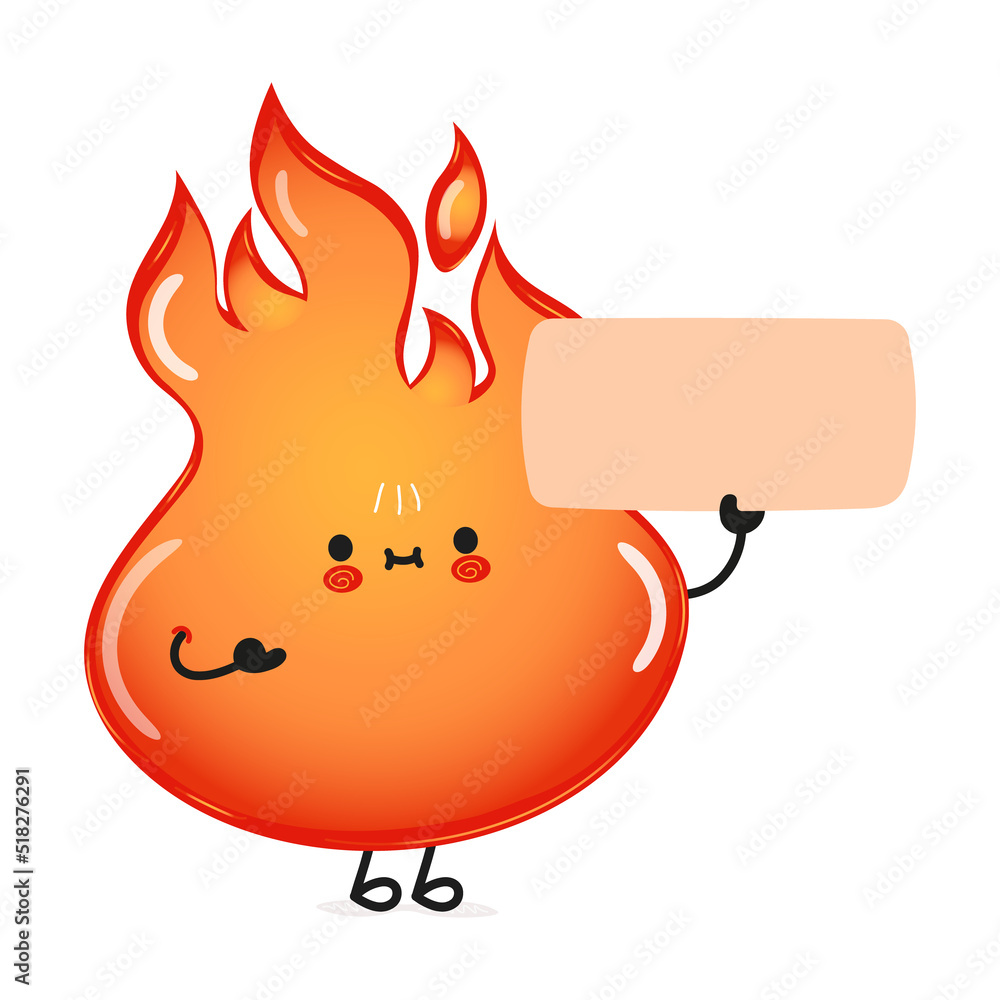 Cute funny fire poster character. Vector hand drawn cartoon kawaii ...