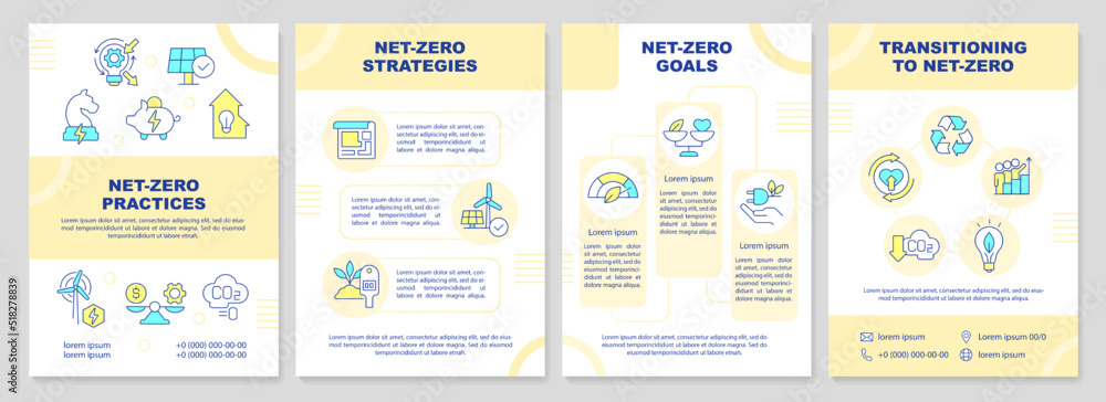 Net zero realization yellow brochure template. Remove carbon. Leaflet ...