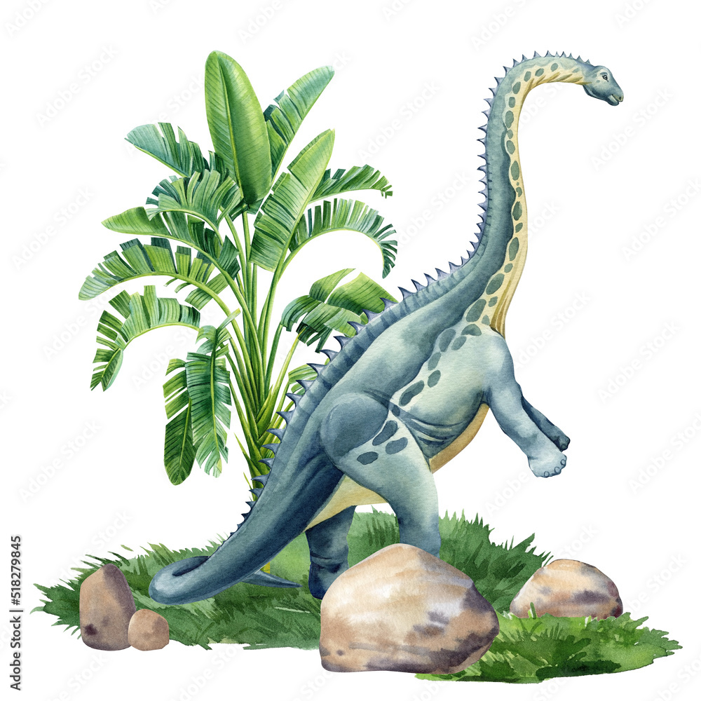 Brontosaurus. Watercolor dinosaur isolated on white background ...