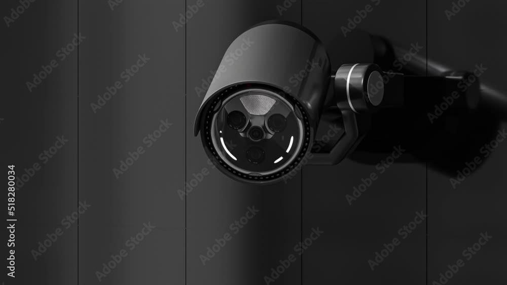 Security CCTV camera In the dark and light shines on the camera. Scan ...