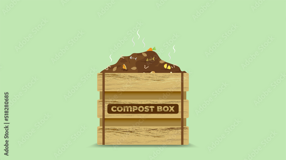 Compost cycle concept, compost bin with organic waste illustration for ...