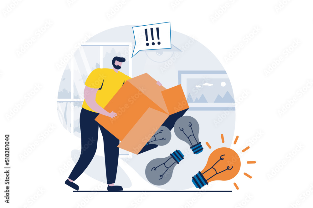 Finding solution concept with people scene in flat cartoon design. Man ...