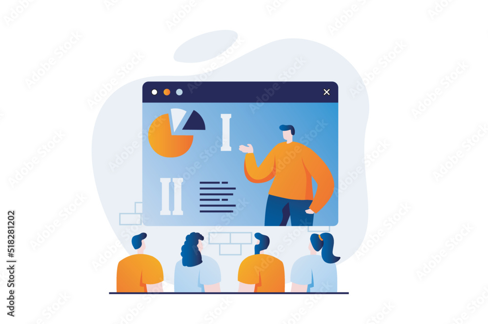 Finding solution concept with people scene in flat cartoon design. Man ...