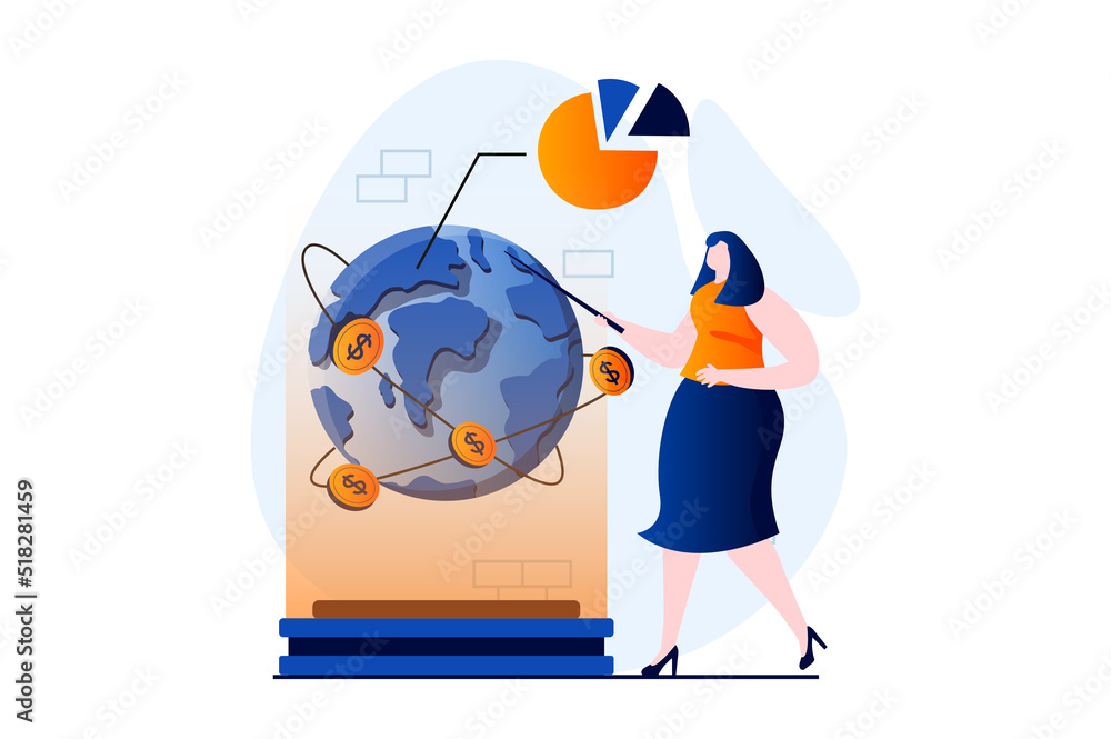 Global economic concept with people scene in flat cartoon design ...
