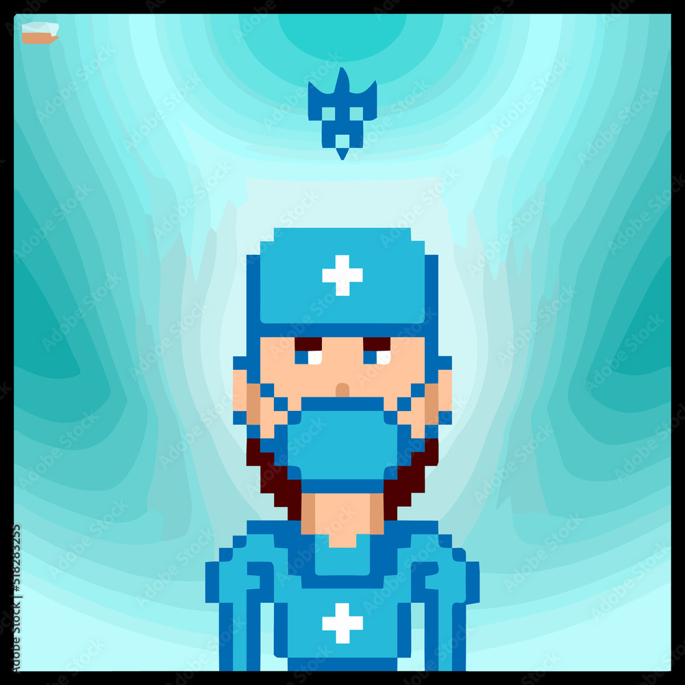 cartoon character in pixel vector art using a color filled background ...