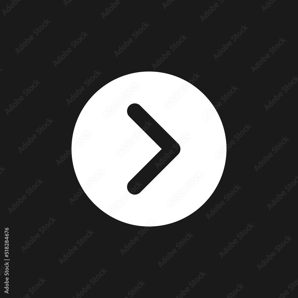 Arrow right button dark mode glyph ui icon. Next track. Menu command. User interface design ...