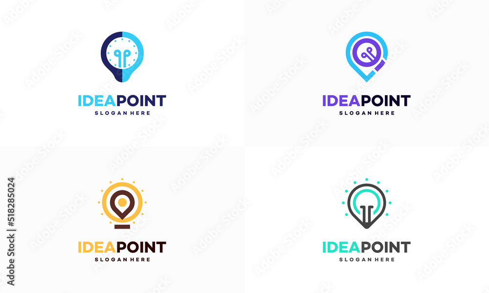 Set of Idea point logo designs concept vector, Lightbulb and Pointer ...