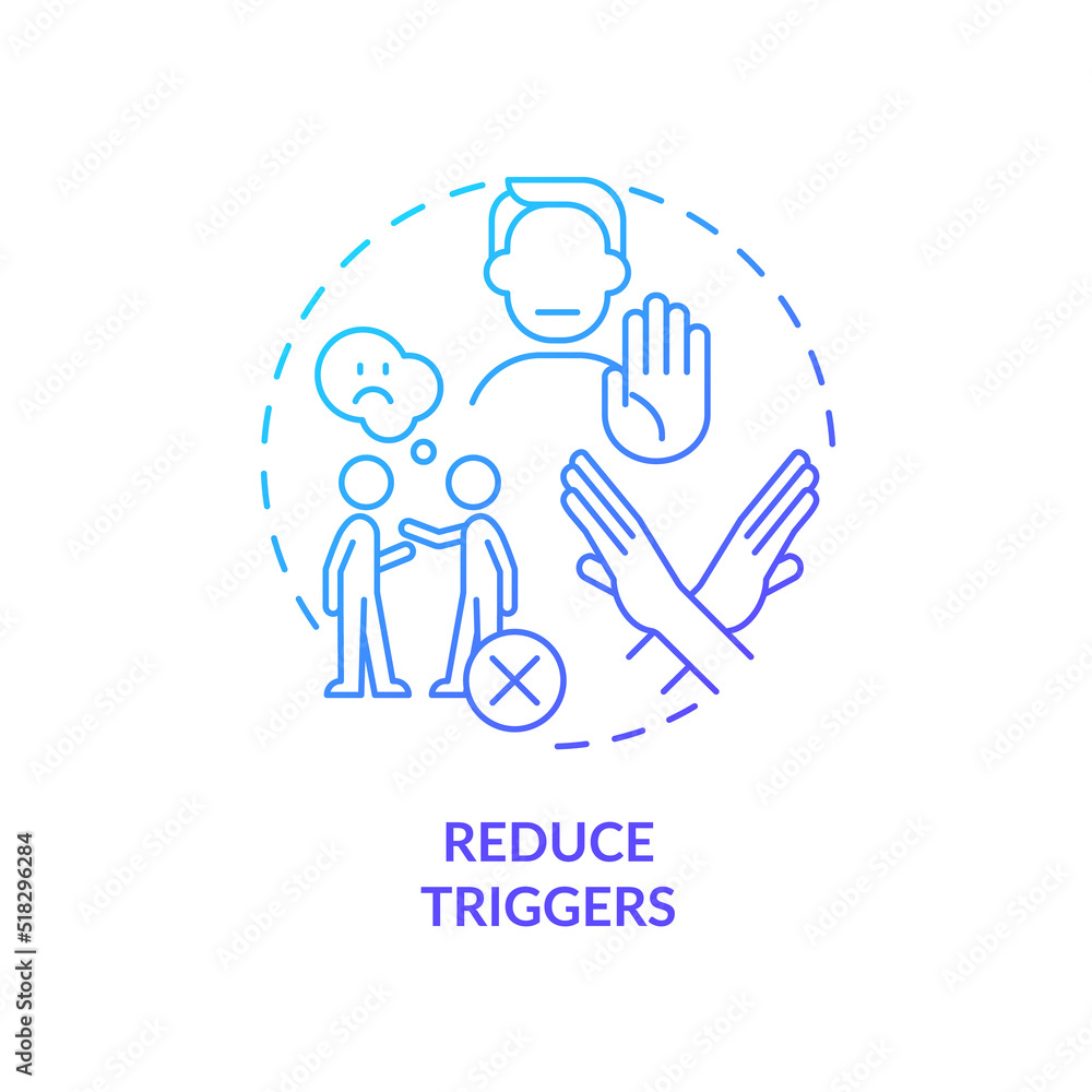 Reduce triggers blue gradient concept icon. Avoid negative situation. Emotional regulation ...