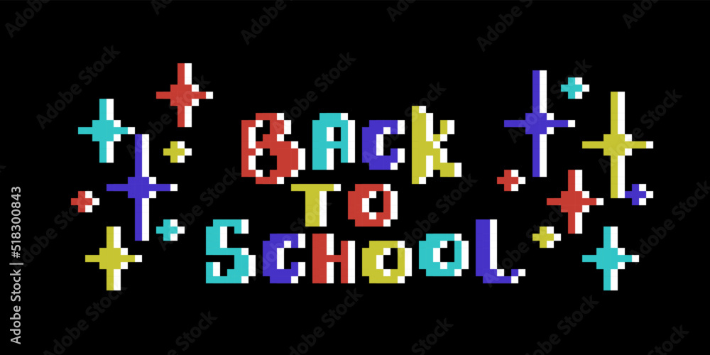 Pixel art welcome back to school banner, 8 bit font text and colorful ...