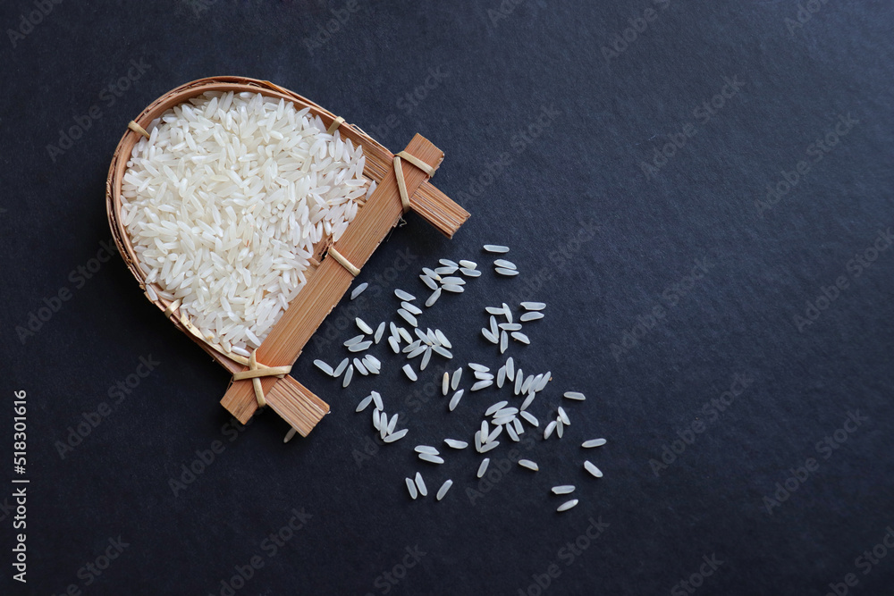 Raw rice farming. Indian kolam rice placed in indigenous or conical ...