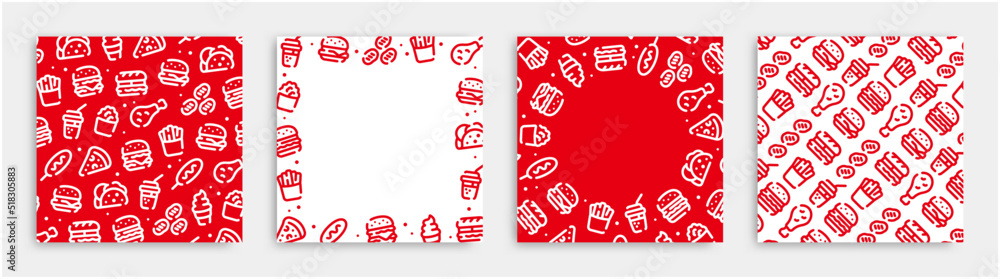 Fast food icon pattern background for graphic design.Square vector ...