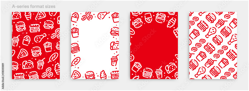 Fast food icon pattern background for graphic design.A-size vertical ...