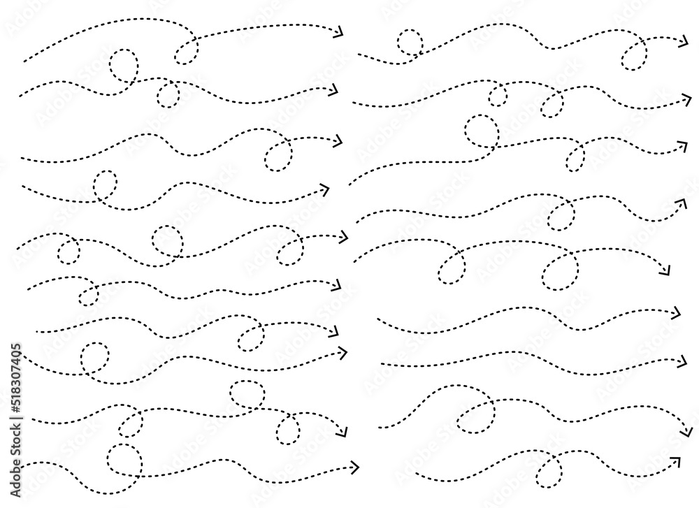 Hand drawn dotted arrow shape. Curved arrow line. Arrow icon collection ...