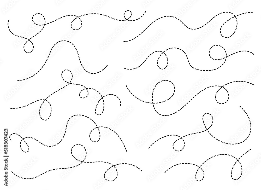 Hand drawn dotted curved line shape. Curved line icon collection ...