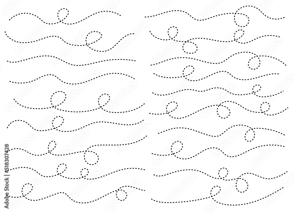 Hand drawn dotted curved line shape. Curved line icon collection ...