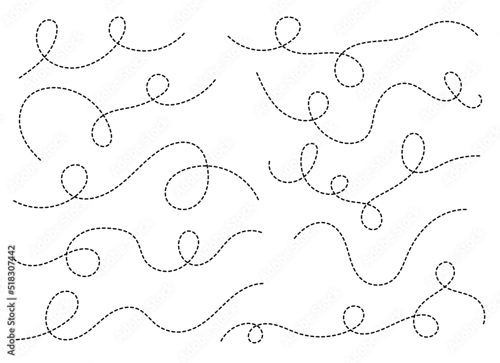 Hand drawn dotted curved line shape. Curved line icon collection ...