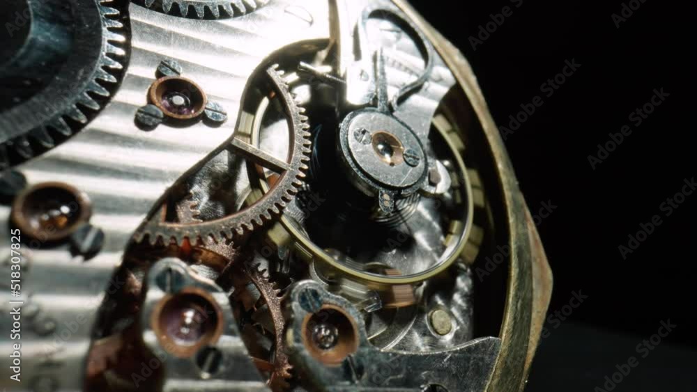 Macro shot of the internal parts of antique pocket watch. Clockwork ...