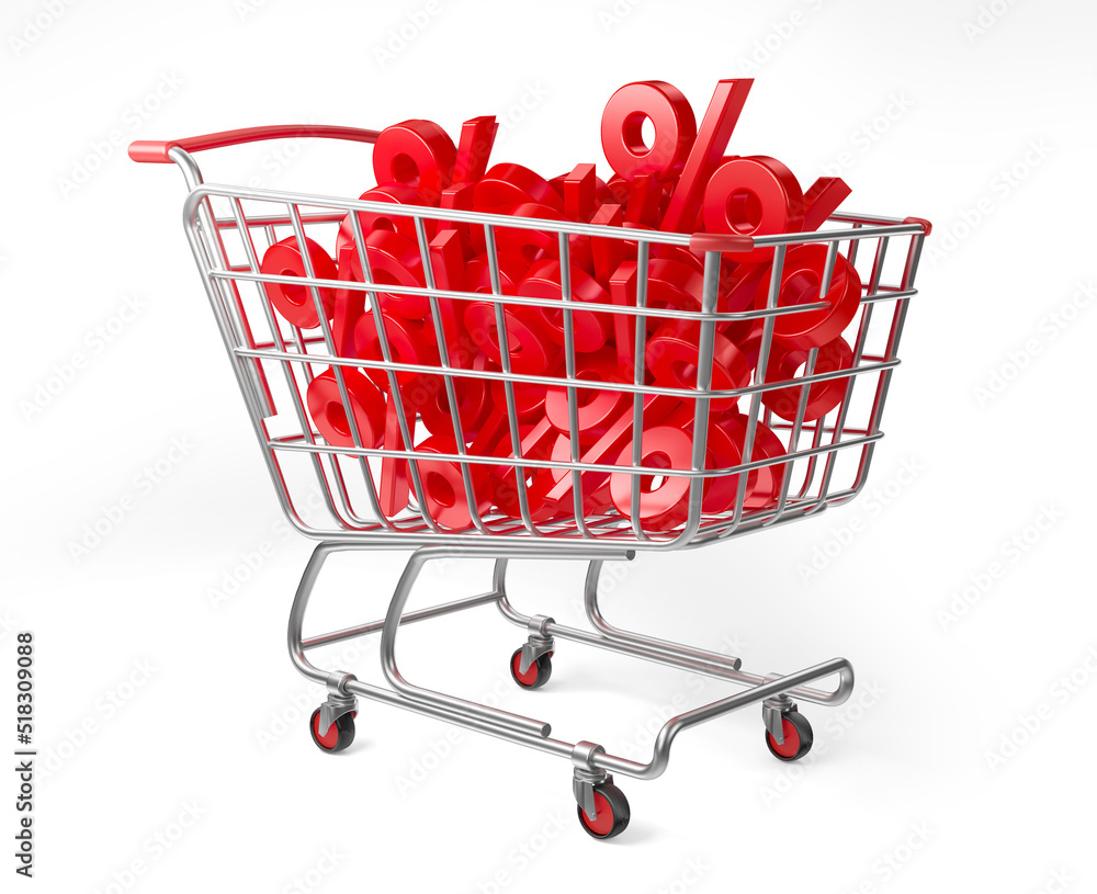 shopping cart with percentage symbols in 3d render realistic Stock ...
