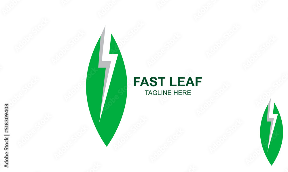 Fast Leaf Logo Design Template. Thunder Leaf Logo. Green energy logo ...