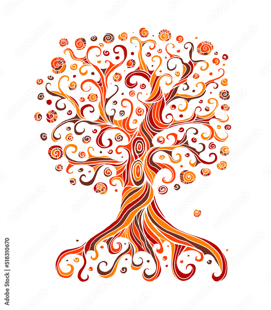 Old big family tree with roots. Isolated on white background. Concept ...