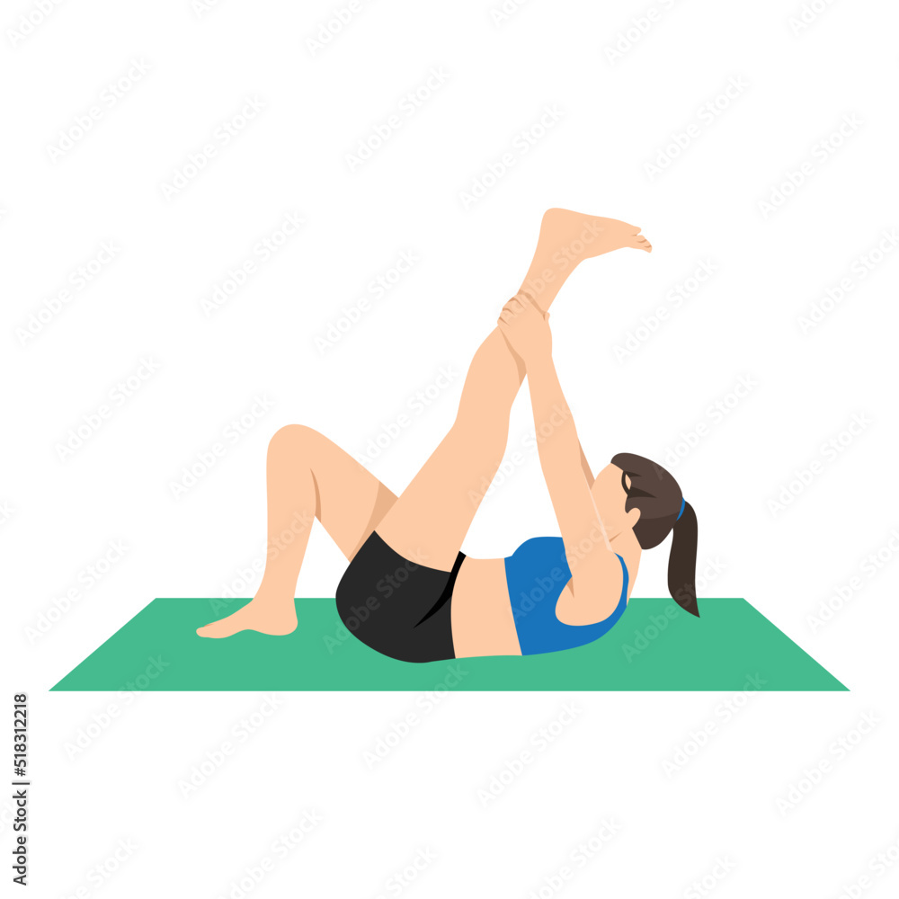 Woman doing Hamstring stretch 4 exercise. Flat vector illustration ...