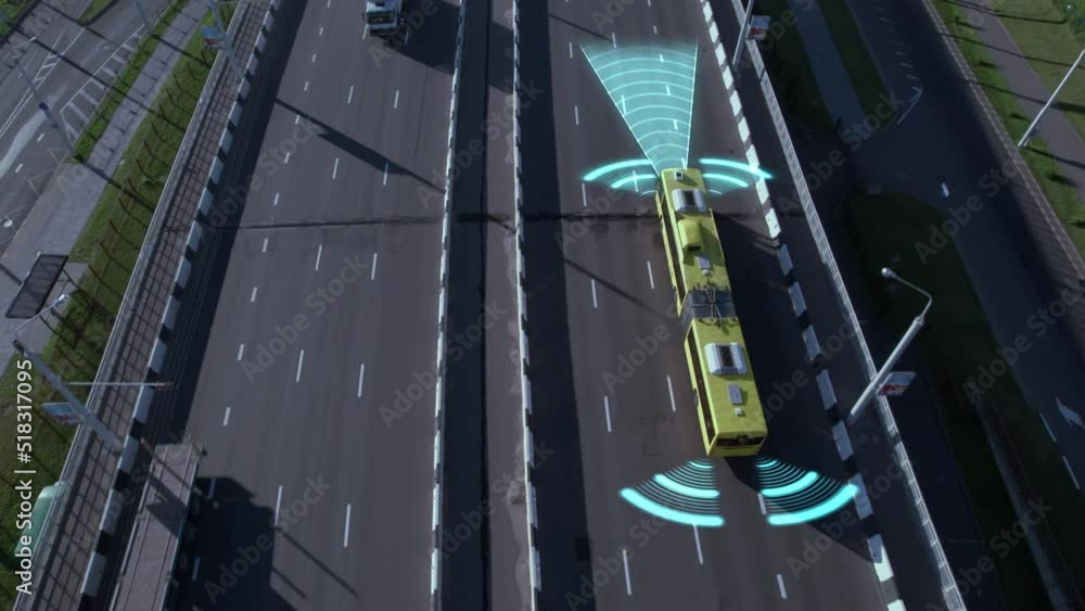 AI remotely controls the bus, scans the road with sensors, and moves ...