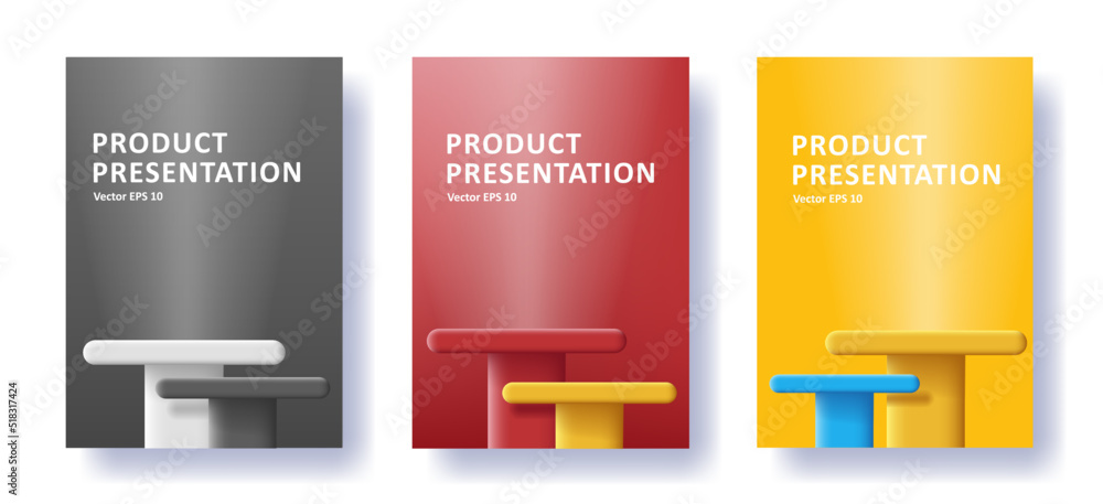 product presentation posters set with pillar shaped 3d stages. Vector ...
