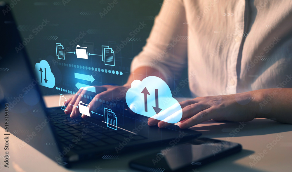 FTP(File Transfer Protocol) files receiver and computer backup copy. File sharing isometric ...