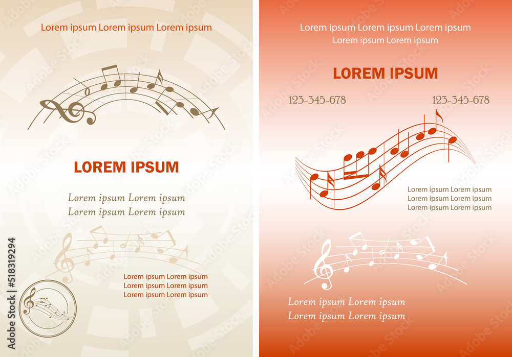 beige and red templates for music events - A4 vector musical background ...