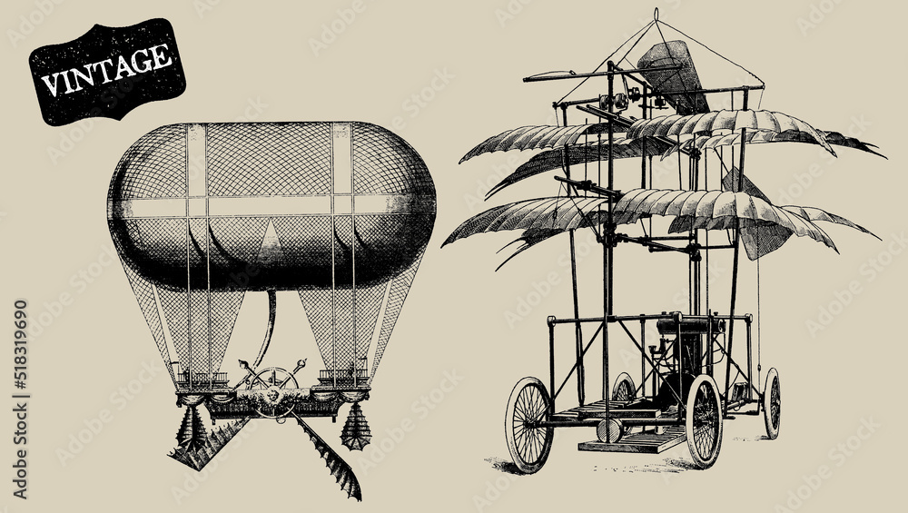 Vintage Transportation. Passenger Aircraft. Balloon, Dirigible or ...