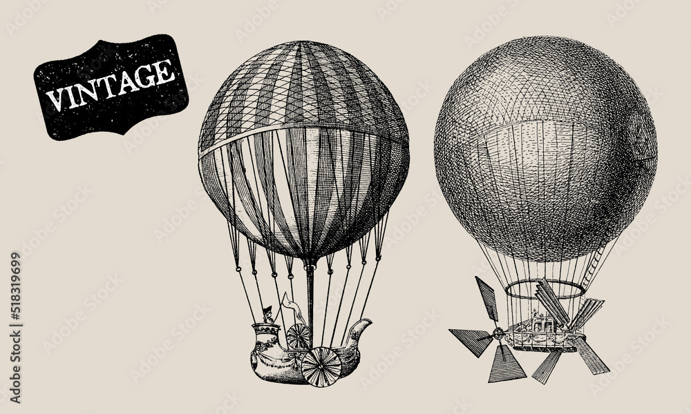 Vintage Transportation. Passenger Aircraft. Balloon, Dirigible or ...