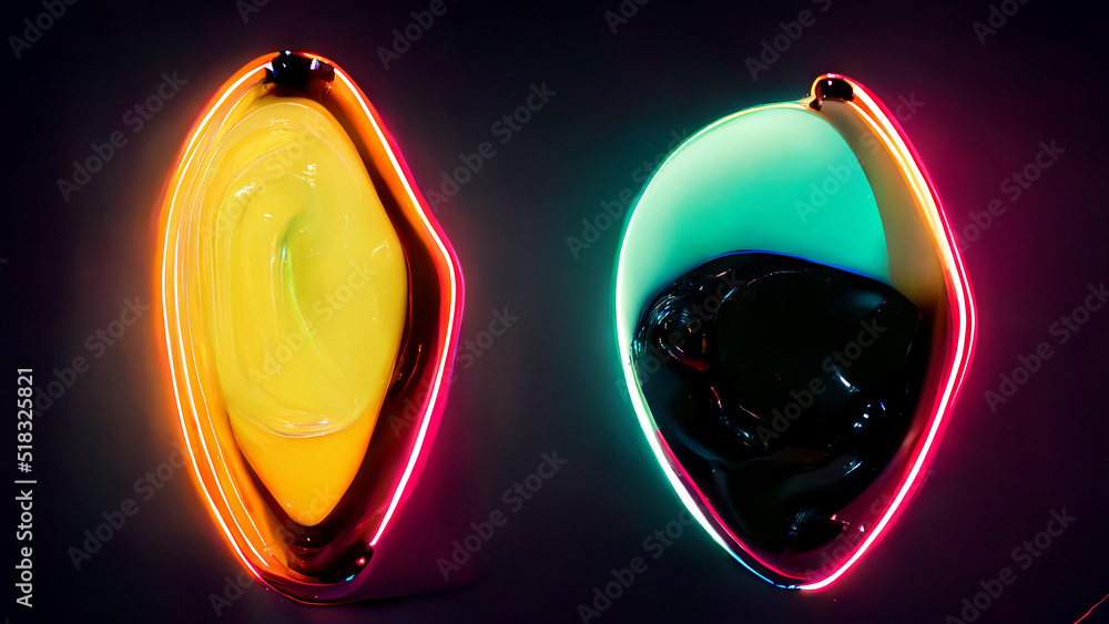 futuristic neon 3D shapes with glow effect. Modern design, 3D render ...