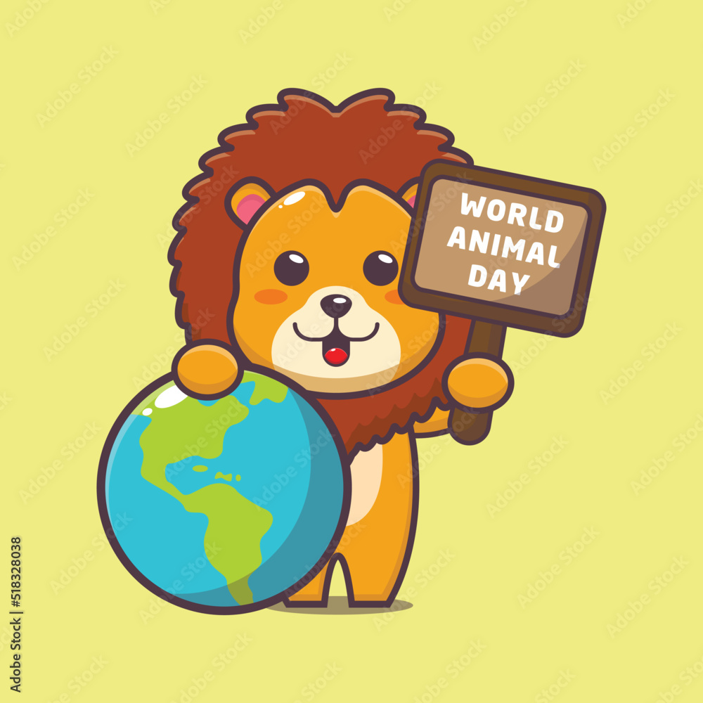 Cute lion cartoon vector illustration in world animal day Stock Vector ...