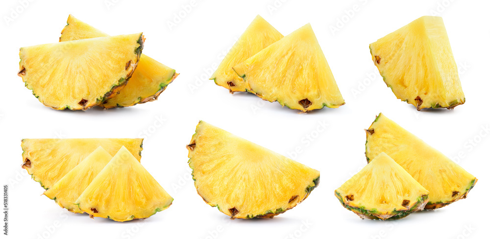 Pineapple slice isolated. Pineapple slices collection on white ...