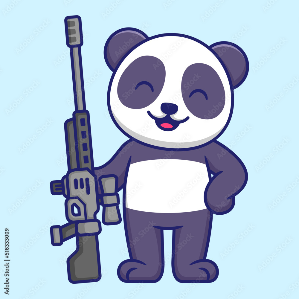 Vector Illustration of Cute Smiling Panda Holding Sniper in Cartoon ...