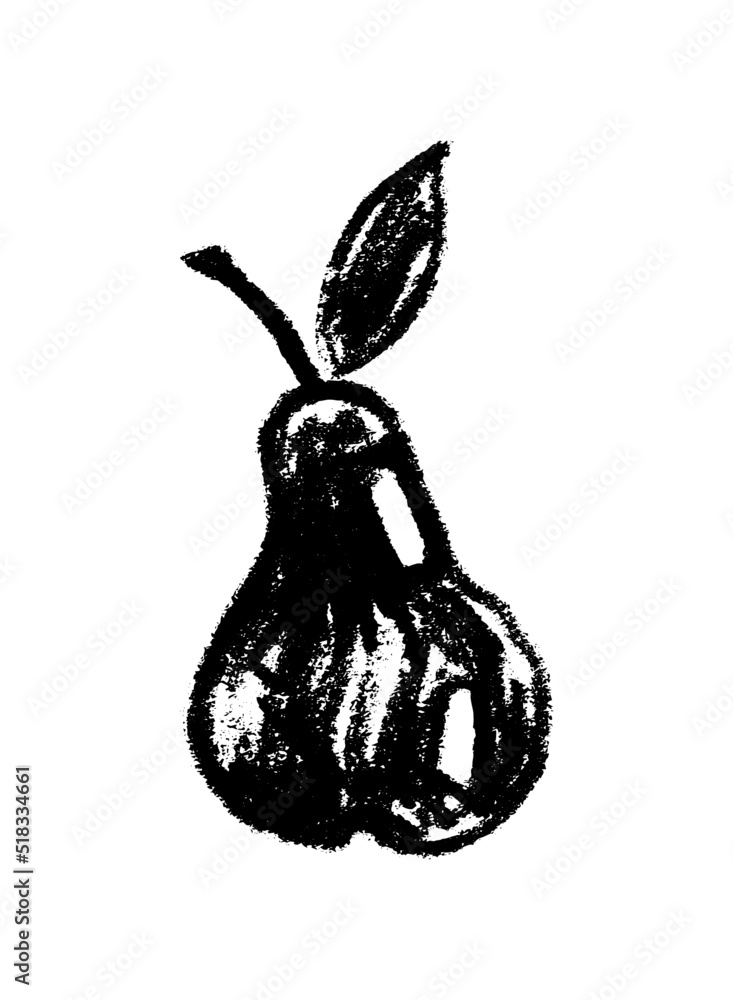 Pear drawing isolated. Back hand-drawn fruit icon. Stencil style ...