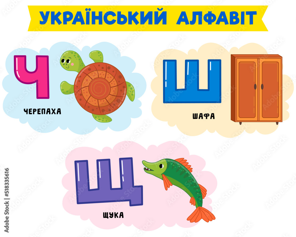 Ukrainian alphabet in pictures. Vector illustration. Written in ...
