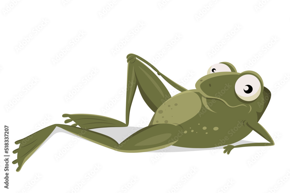 funny cartoon illustration of a relaxed frog lying on the ground Stock ...