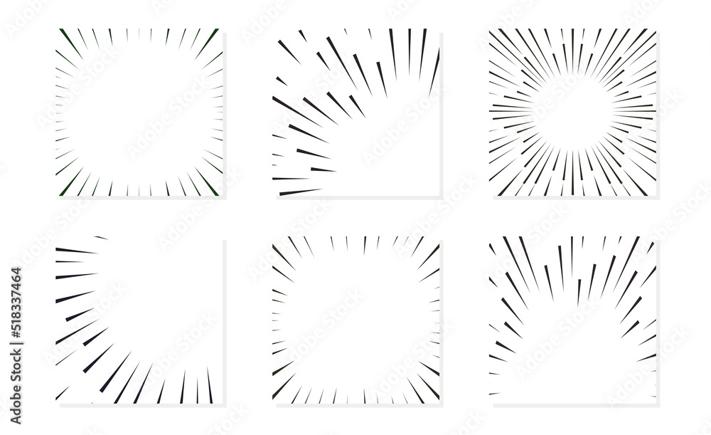 Comic book speed lines set isolated on background stripe and radial ...
