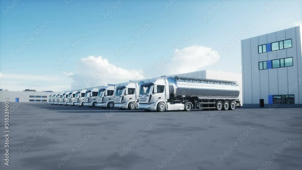 Generic 3d model of gasoline tanker on warehouse parking. Logistic ...