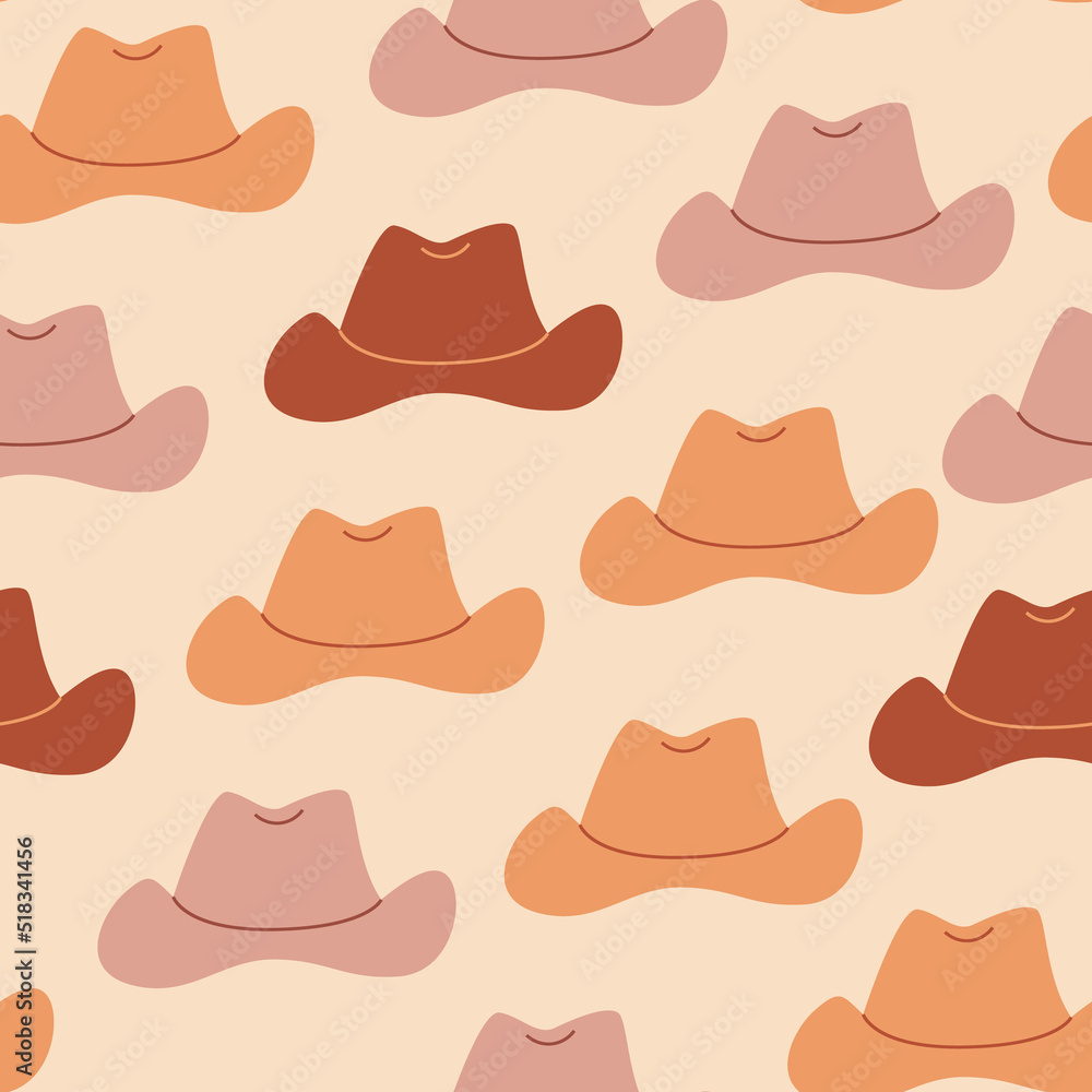 Seamless western pattern with cowboy hats. Vector background. Wild west ...