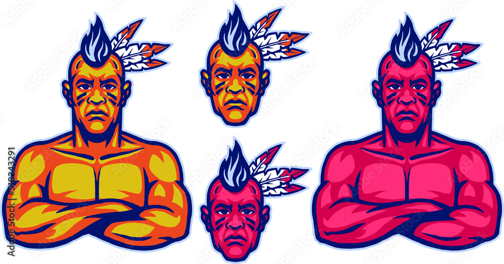 Native American Indian Warrior Logo Mascot Stock Vector | Adobe Stock