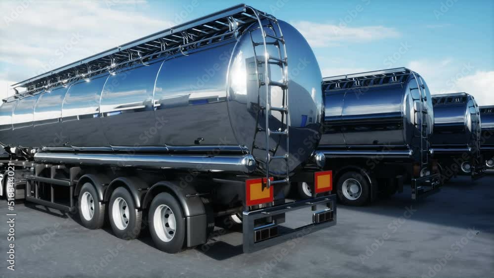 Generic 3d model of gasoline tanker on warehouse parking. Logistic ...