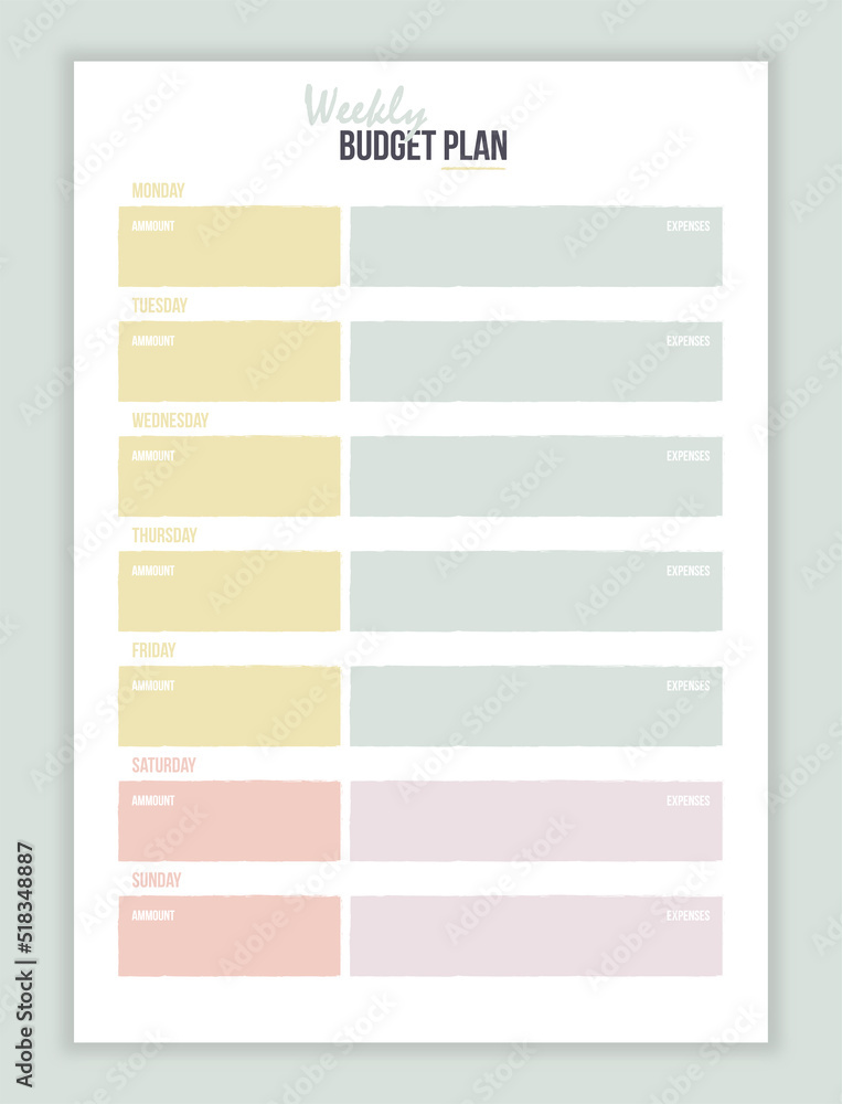 Weekly budget planner. Cute finance planner template with abstract ...