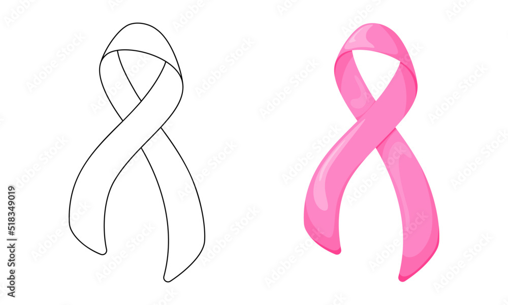 Pink Ribbon vector illustration set isolated on white background in ...
