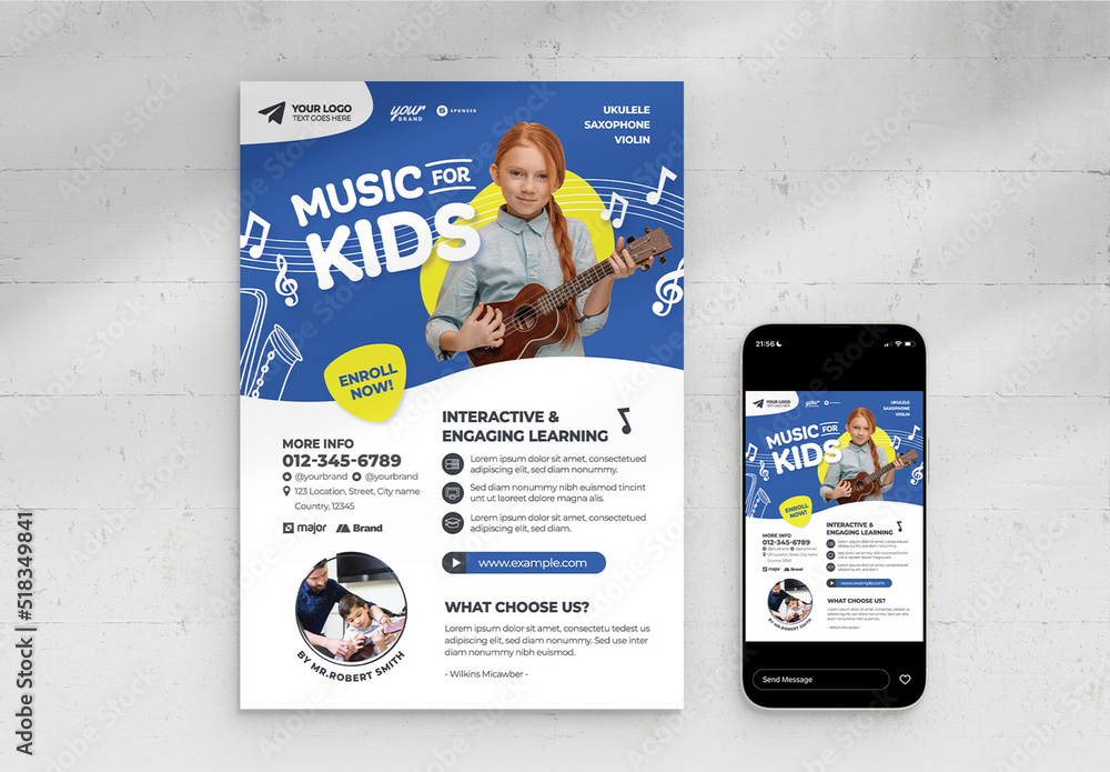 Kids Music Lesson Flyer Poster Stock Template | Adobe Stock