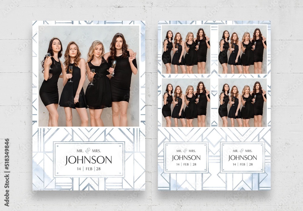 Watercolor Blue Art Deco Photo Booth Card Layout Stock Template | Adobe ...